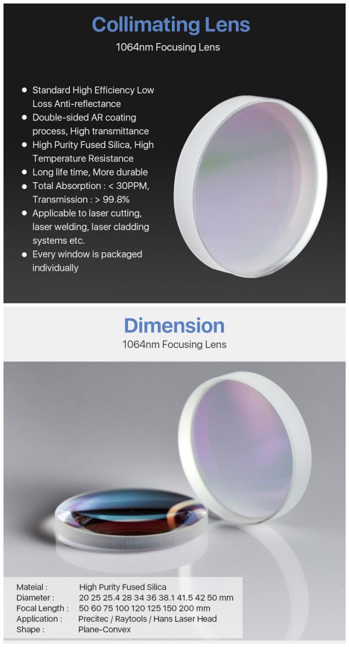 Clear 42*8mm F150 Laser Focusing Lens For Laser Welding Machine